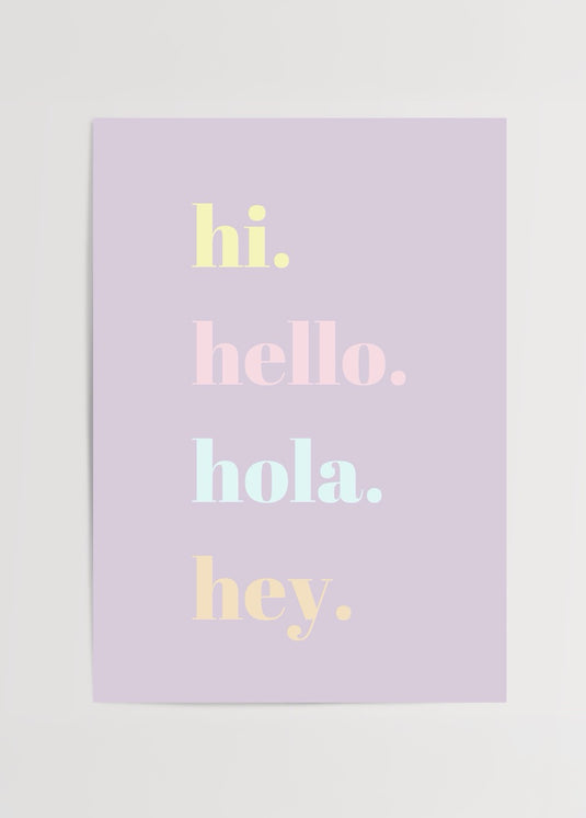 Hi Hello Hola Hey Poster – Pastel Tipografi Tasarımı – Yaris Poster