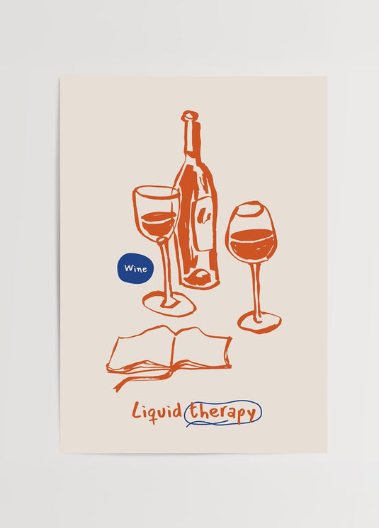 Liquid Therapy Poster Baskı | Şarap ve Kitap Temalı Duvar Dekoru ...