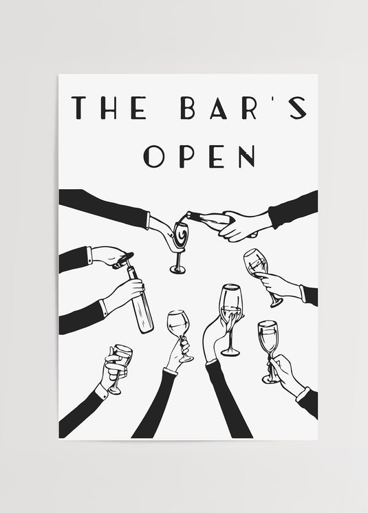 The Bar’s Open Poster Baskı – Siyah Beyaz Kutlama İllüstrasyonu – Yaris ...
